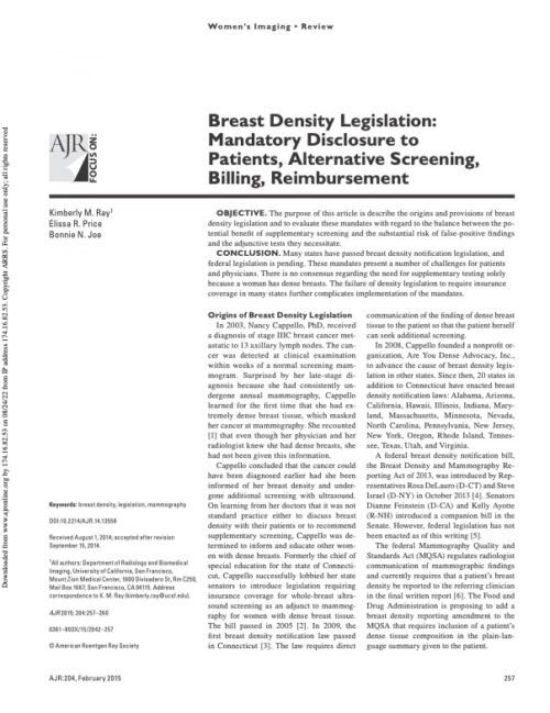 Breast Density Legislation Mandatory Disclosure To Patients