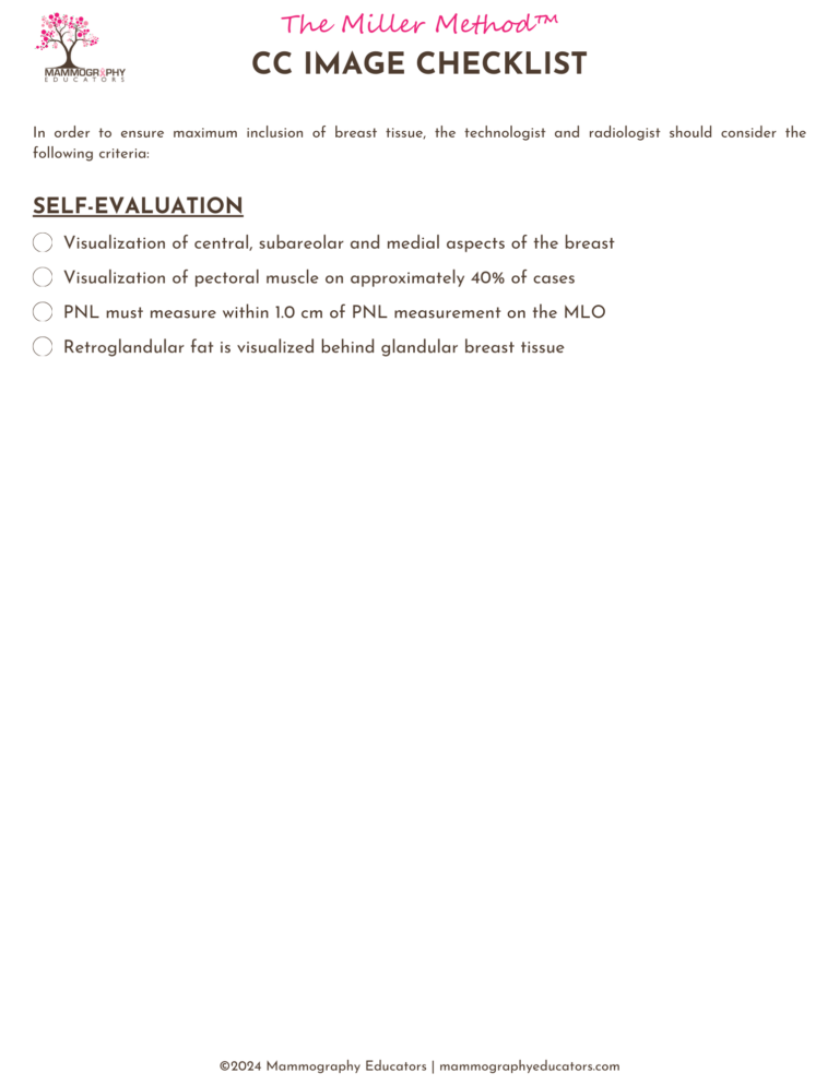 CC & MLO Quick Steps and Image Checklists – Mammography Educators
