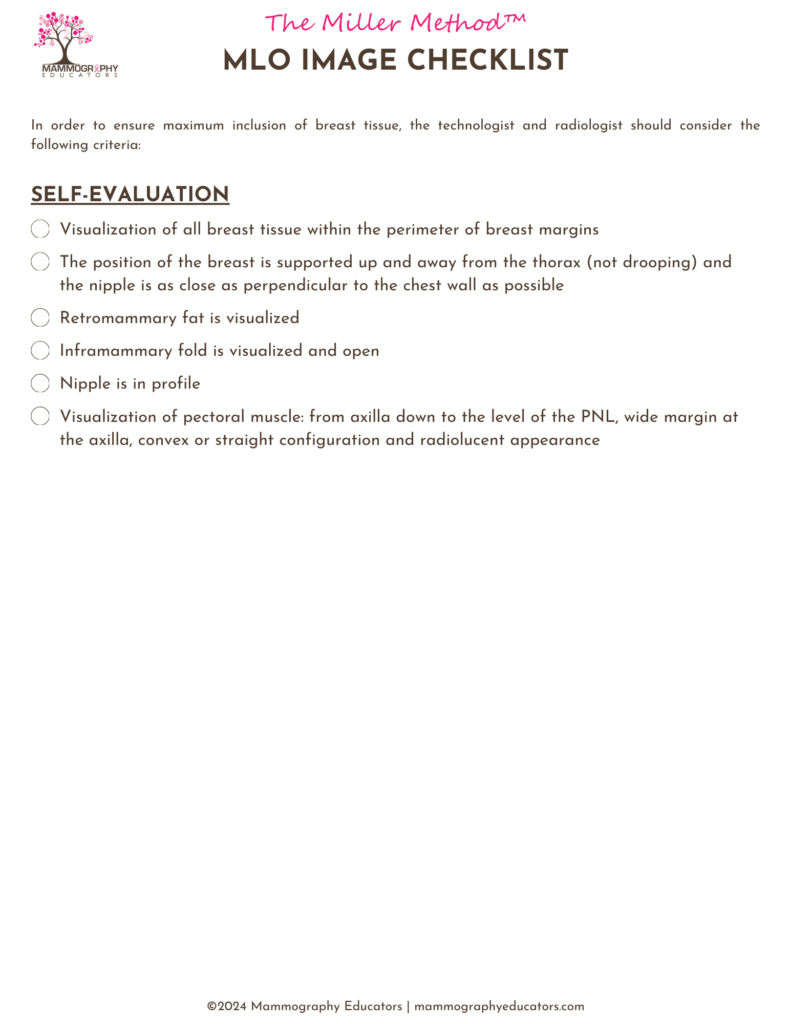 CC & MLO Quick Steps and Image Checklists – Mammography Educators