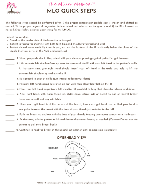 CC & MLO Quick Steps and Image Checklists – Mammography Educators